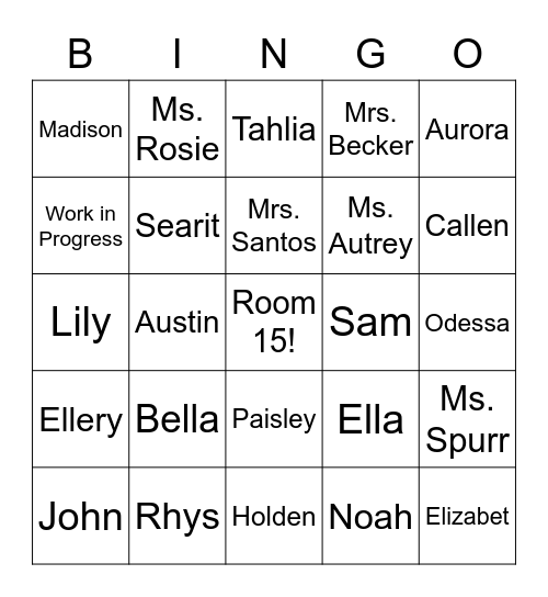 Name Bingo Card Name Bingo Card