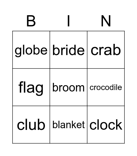 Consonant blend Bingo Card