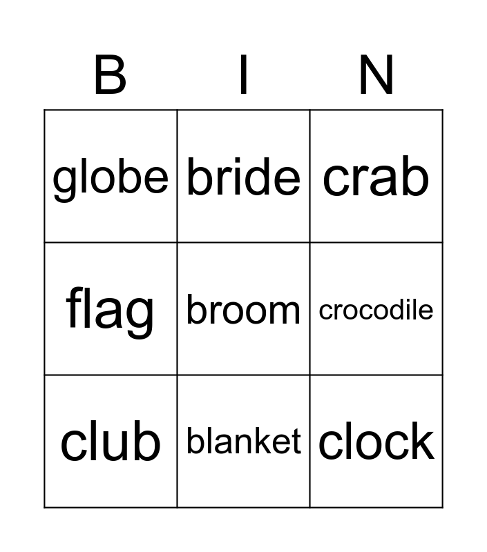 Consonant blend Bingo Card