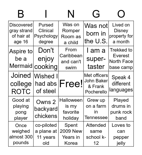 Mix & Mingle Bingo Card