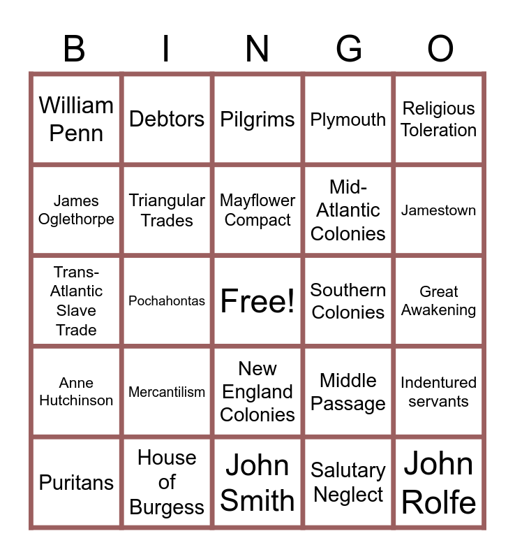US History Standards 1 2 Bingo Card US History Standards 1 2 Bingo Card