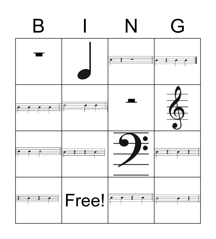 Very Basic Music Bingo Card