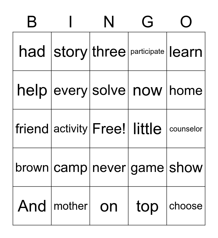 August Bingo Card
