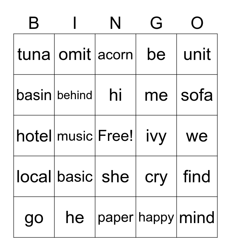 2B Bingo Card