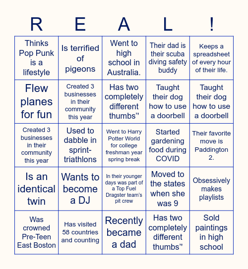 Real Bingo Card
