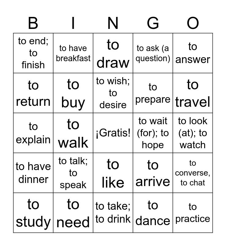 Verbos AR Bingo Card🕛 Desbloqueie sua conta e concentre-se em alcançar ...