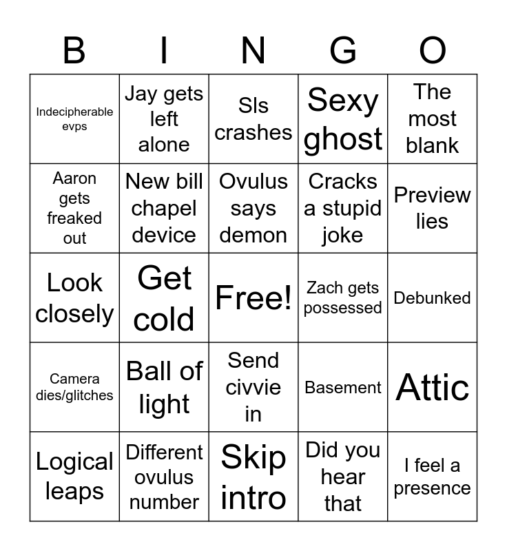 Ghostie boys Bingo Card