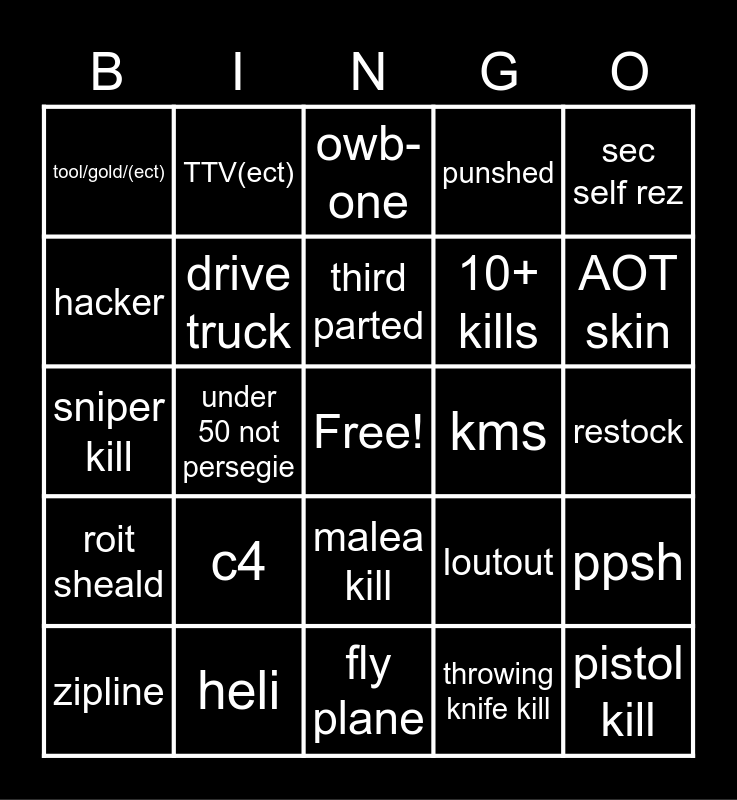 warzone bingo!!!!!!!! Bingo Card