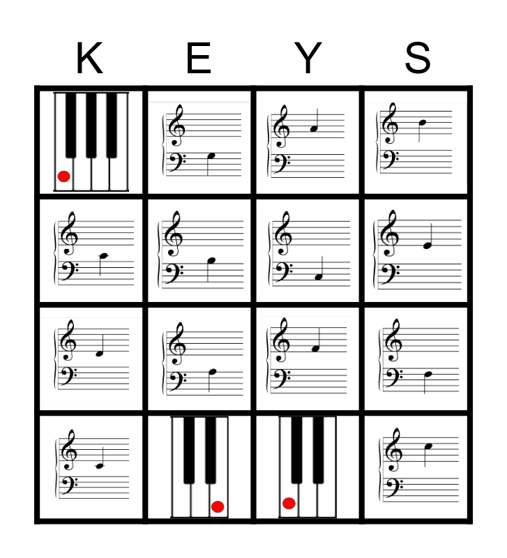 Piano Keys Bingo Card