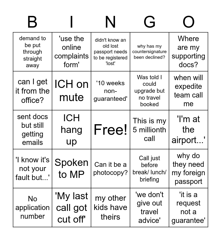 GC Bingo Card