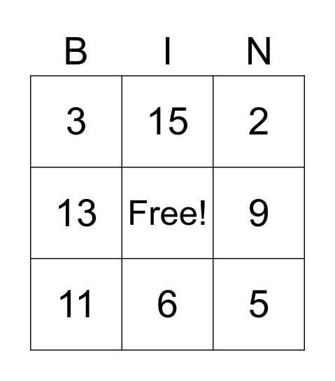 Number Bingo Card