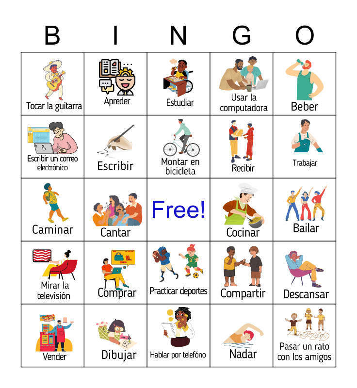Verbos en Infinitivo en Español Bingo Card