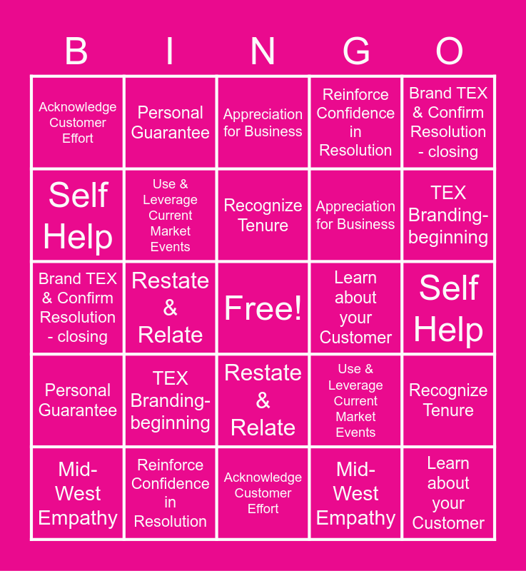 NPS Sandwich Bingo Card