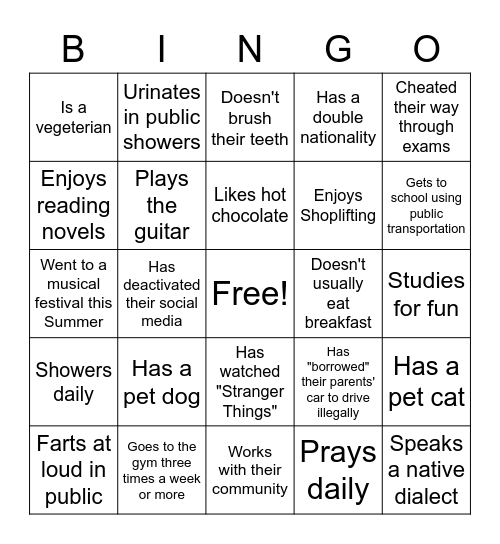 Sociology Class Icebreaker Bingo Card