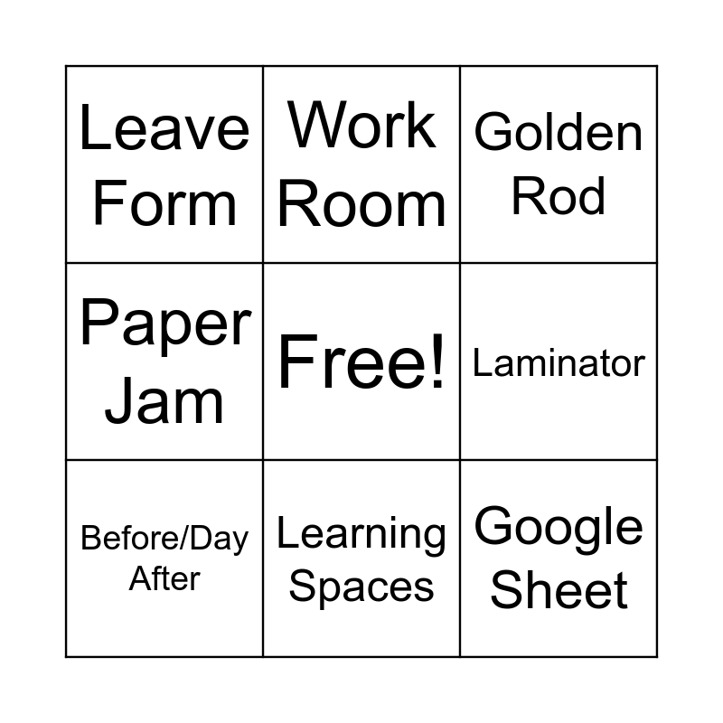 Secretary Bingo Card