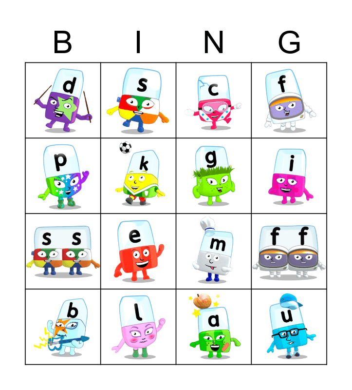 Alphablocks Phase 2 Bingo Card