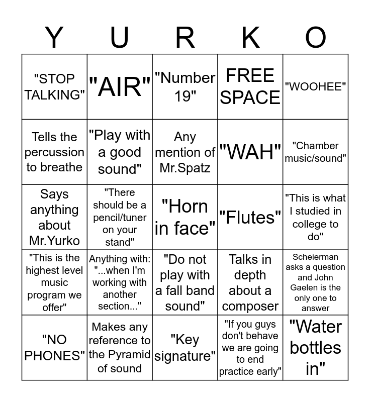 Wind Enselmble Bingo Card