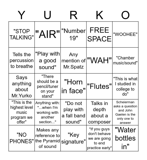 Wind Enselmble Bingo Card