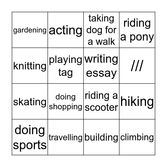 hobby Bingo Card