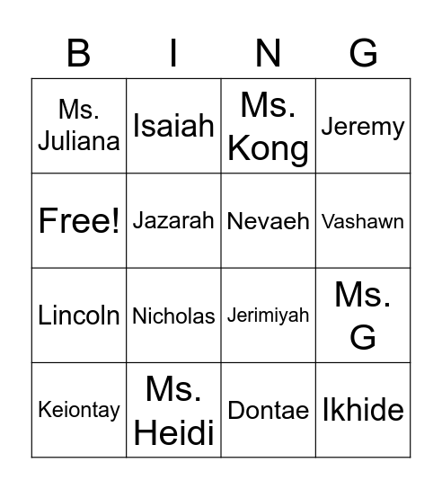 PHS B112 Bingo Card