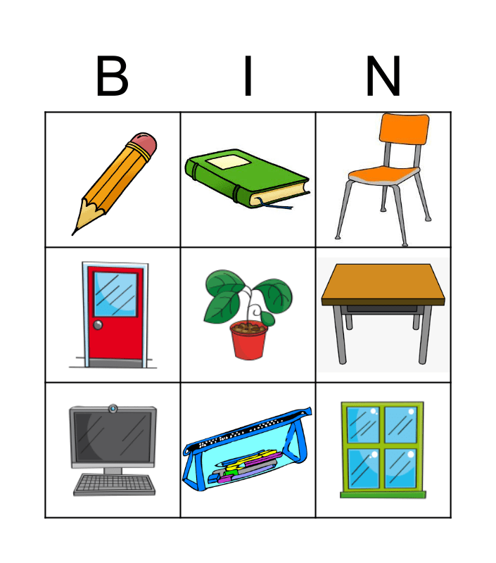 Classroom Objects Bingo Card