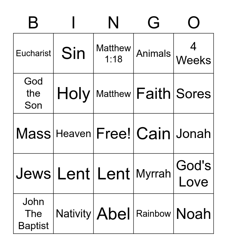 Bible Trivia Bingo Card