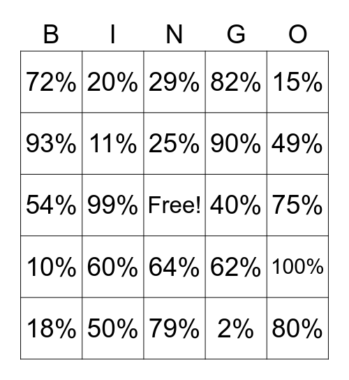 Percentage Bingo Card