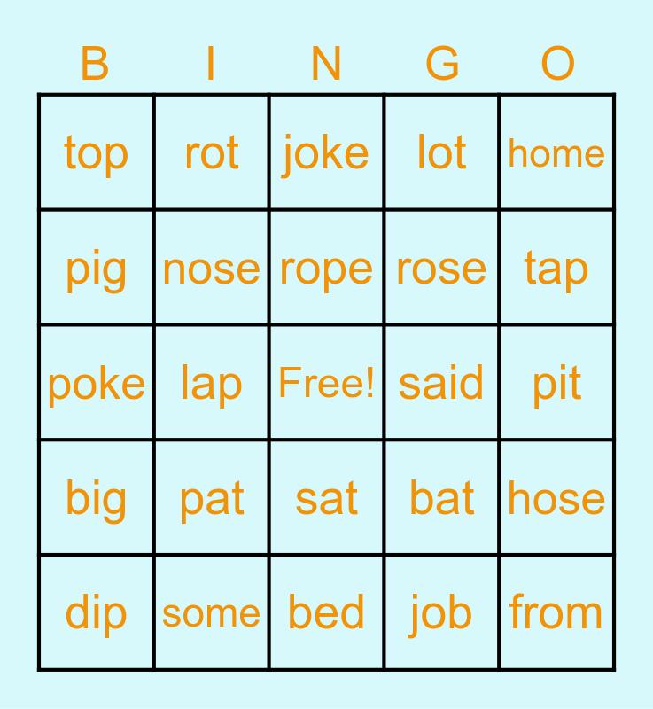 Word Bingo Card