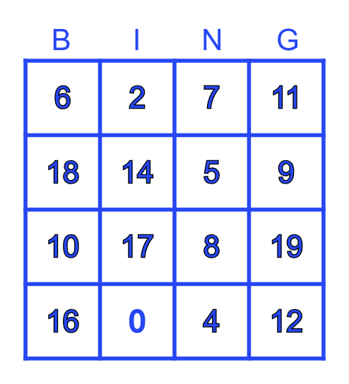Number Bingo Card