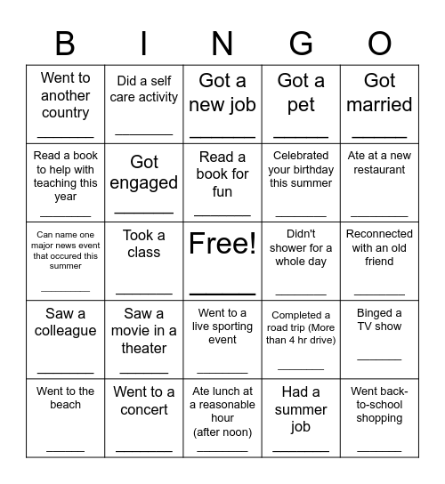 Back to School Bingo for Teachers Bingo Card