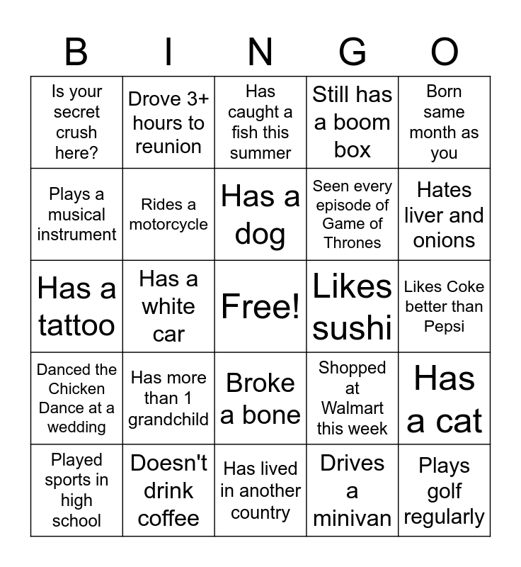 SEMI 40th REUNION Bingo Card