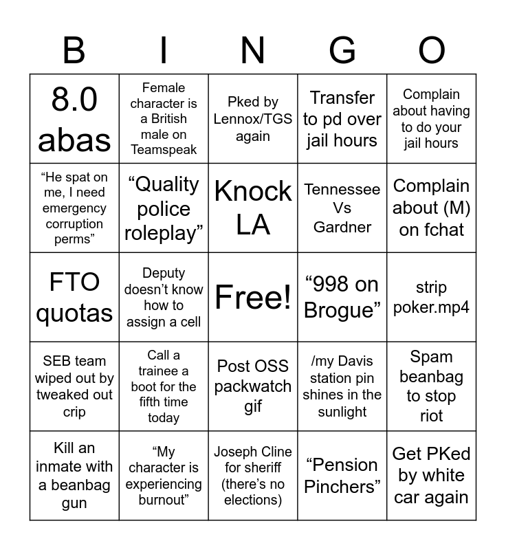 LSSD Bingo Card