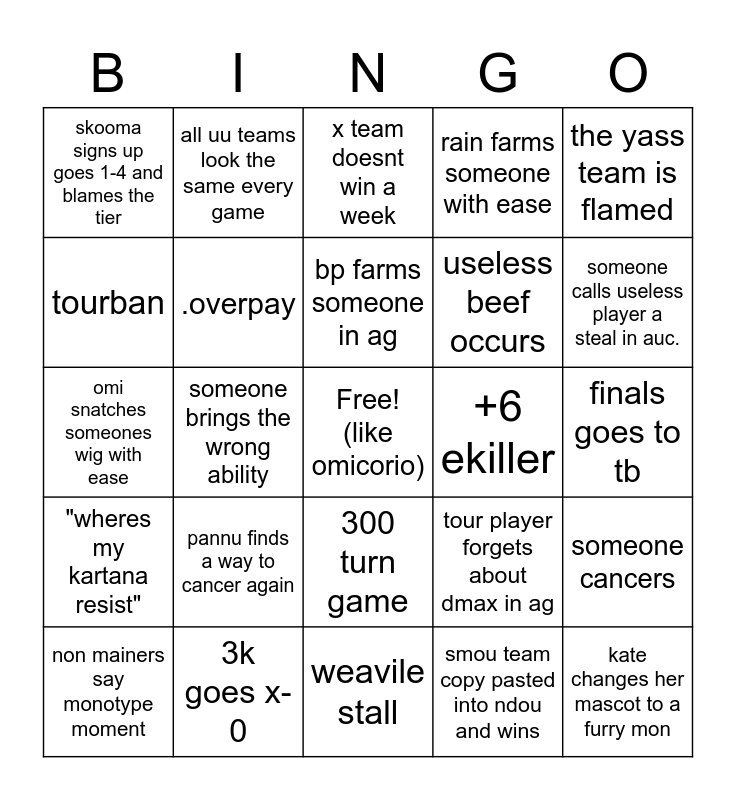 NDPL Bingo Card