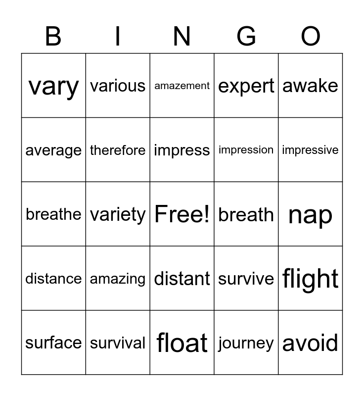 L3 voc Bingo Card