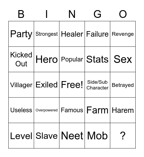 isekai Bingo Card