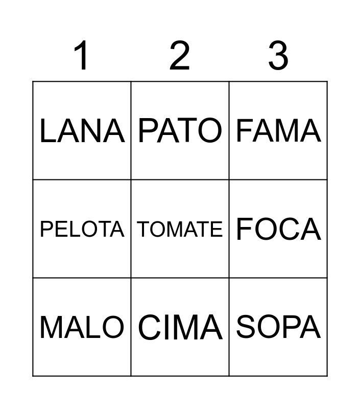 BINGO DE PALABRAS Bingo Card