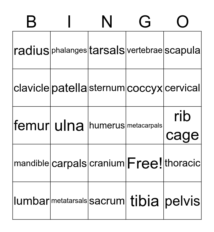 Bones Bingo Card