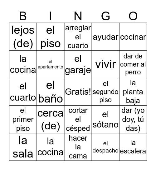 Spanish 2 Realidades Chapter 6B Bingo Card