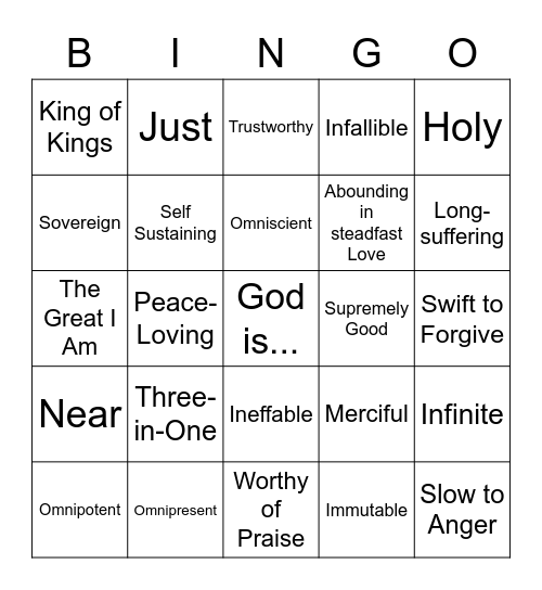 Attributes of God Bingo Card