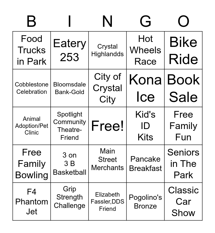 Twin City Bingo Card