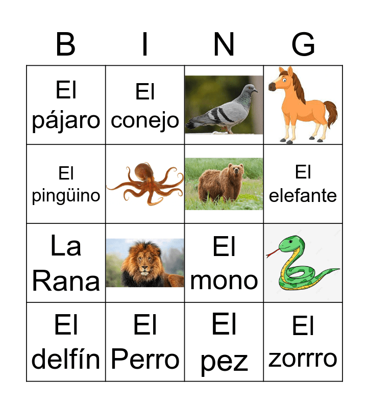 LOS ANIMALES Bingo Card