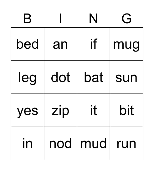 Spelling Words Bingo Card