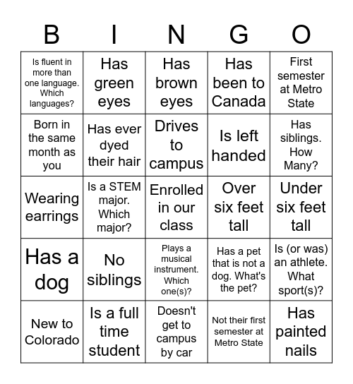 Name Bingo Card Name Bingo Card