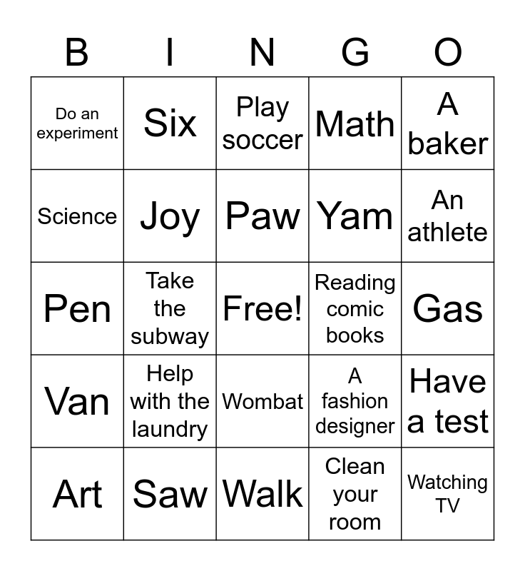 C4 plus lesson 20 Bingo Card