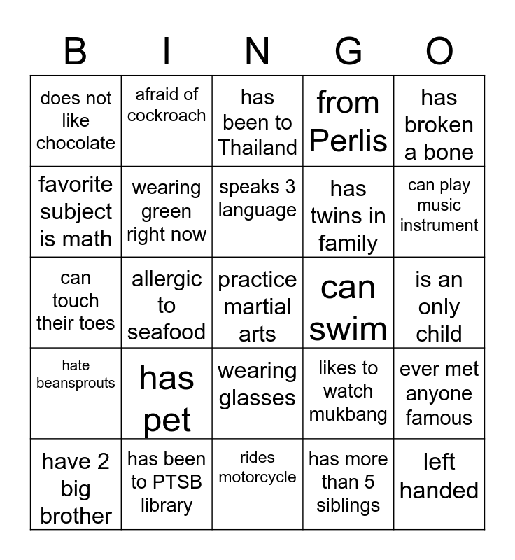 GET TO KNOW YOUR FRIENDS Bingo Card