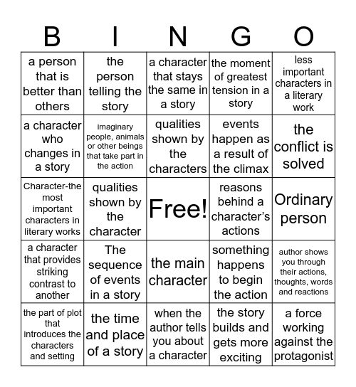 Short Story Elements Bingo Card