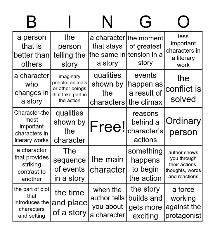 Short Story Elements Bingo Card