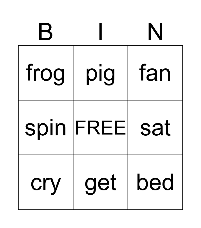 Rhyming Bingo Card