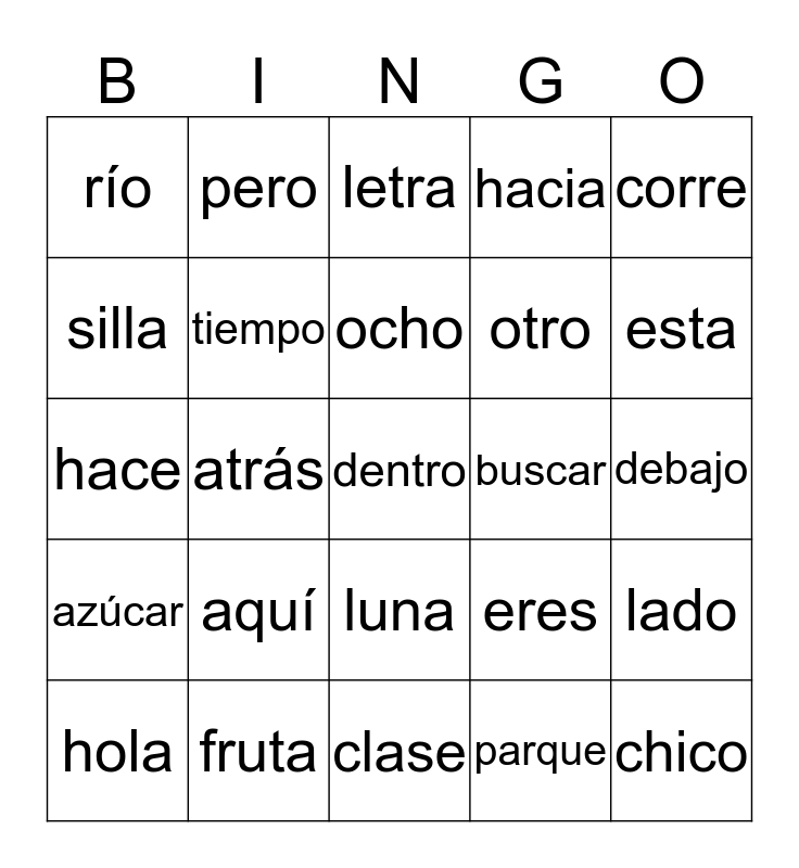 Palabras de uso frecuente (100) Lista 1 y 2 Bingo Card