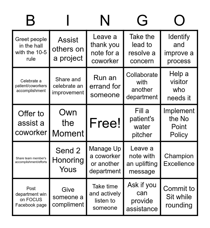 FOCUS BINGO Card